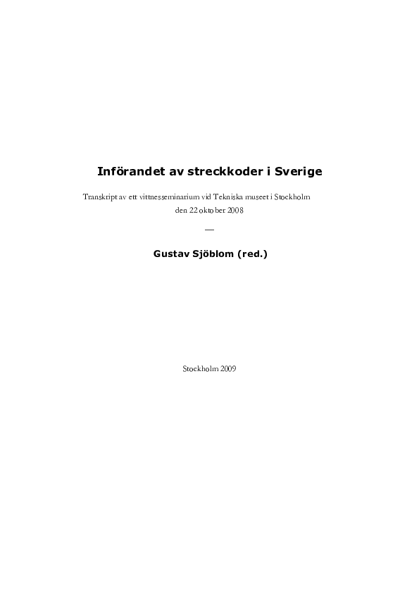 (PDF) Införandet av streckkoder i Sverige : Transkript av ett ...