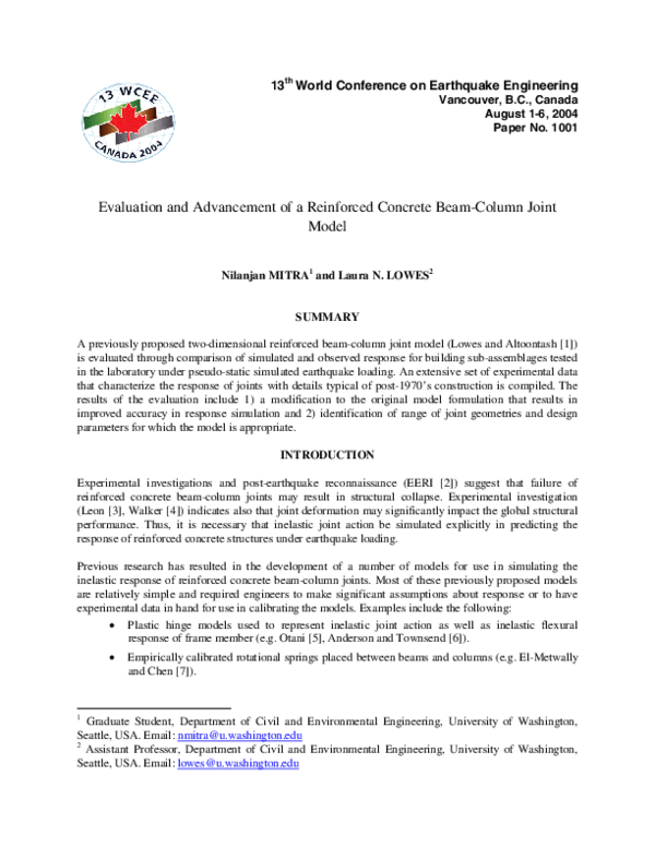 Pdf Evaluation And Advancement Of A Reinforced Concrete Beam Column