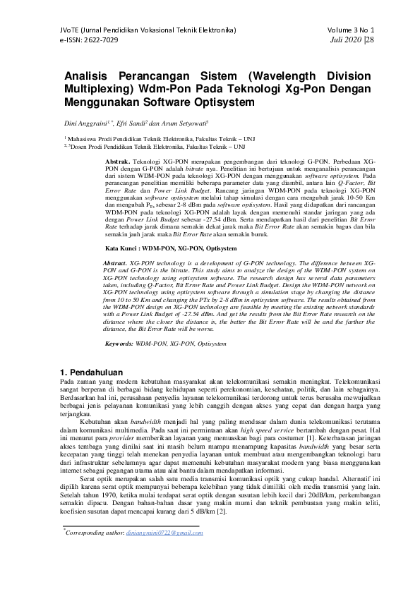 (PDF) Analisis Perancangan Sistem (Wavelength Division Multiplexing) WDM-Pon Pada Teknologi XG ...