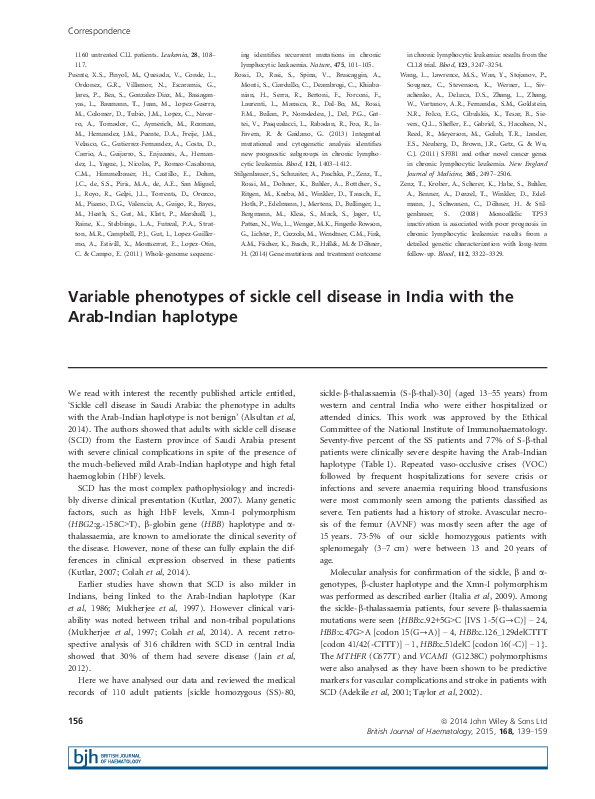 (PDF) Variable phenotypes of sickle cell disease in India with the Arab ...