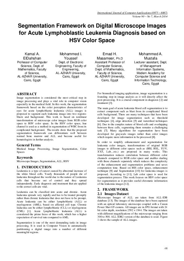 (PDF) Segmentation Framework on Digital Microscope Images for Acute Lymphoblastic Leukemia ...