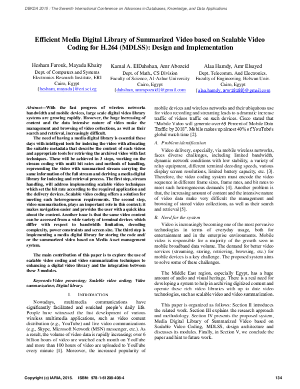 Pdf Efficient Media Digital Library Of Summarized Video Based On Scalable Video Coding For H 3959