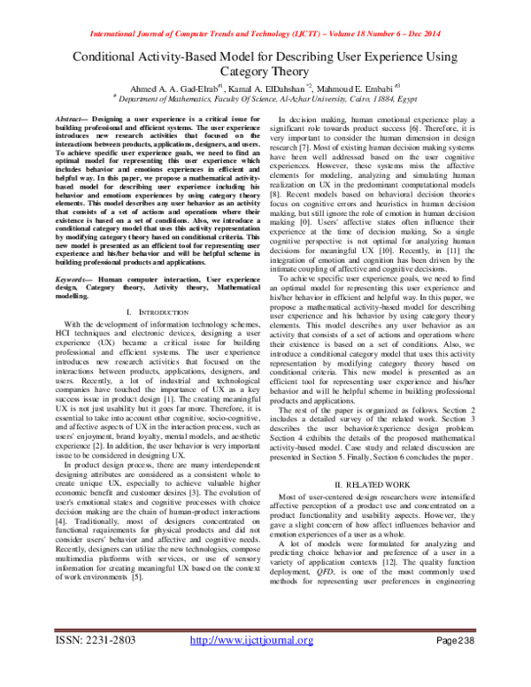 (PDF) Conditional Activity-Based Model for Describing User Experience Using Category Theory