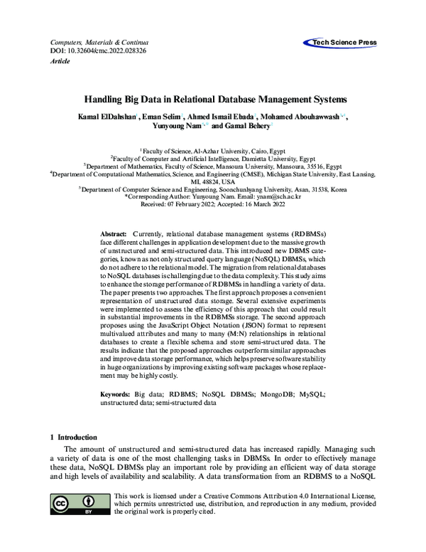 Pdf Handling Big Data In Relational Database Management Systems