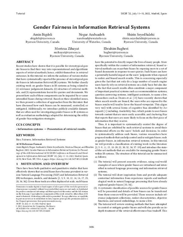 Pdf Gender Fairness In Information Retrieval Systems Negar Arabzadeh