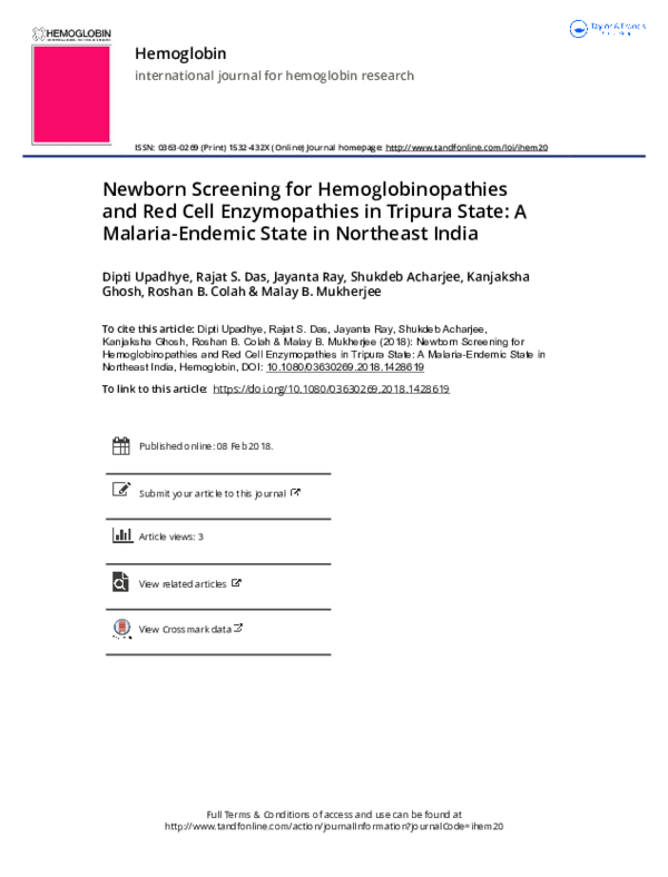 (PDF) Newborn Screening for Hemoglobinopathies and Red Cell ...