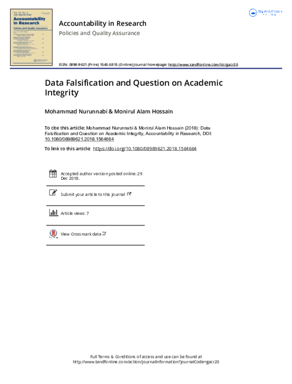 (PDF) Data falsification and question on academic integrity