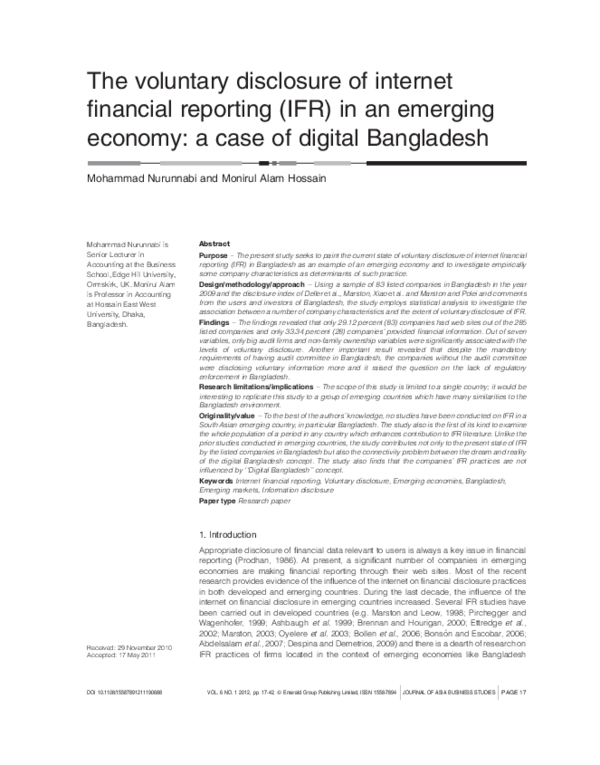 (PDF) The voluntary disclosure of internet financial reporting (IFR) in an emerging economy: a ...