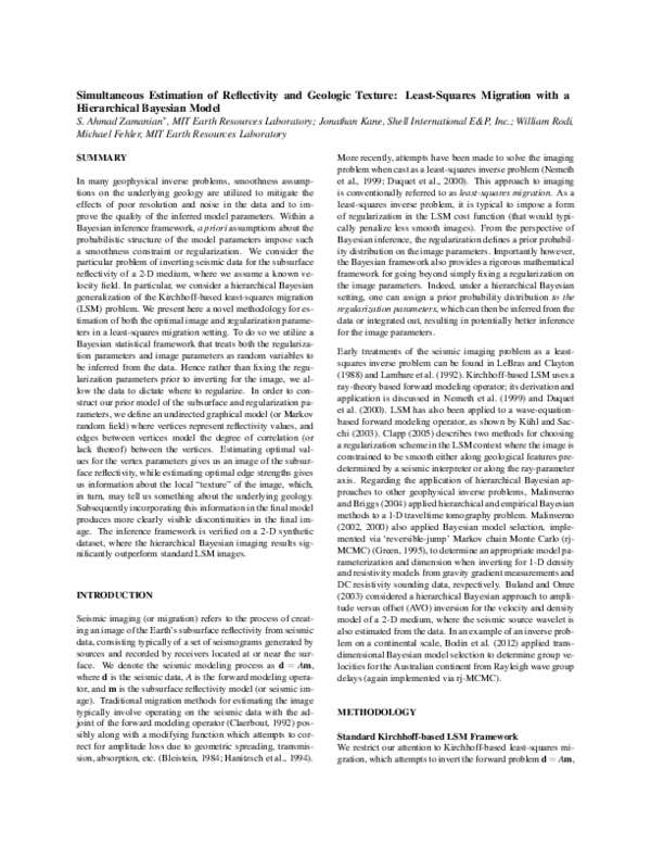 (PDF) Simultaneous estimation of reflectivity and geologic texture: Least-squares migration with ...