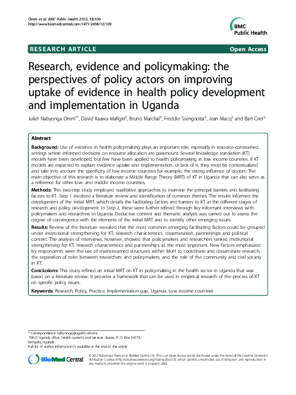 (PDF) Research, evidence and policymaking: the perspectives of policy ...