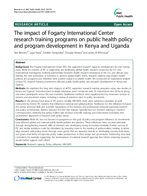 (PDF) The impact of Fogarty International Center research training ...