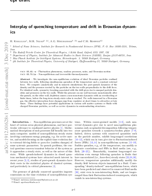 (PDF) Interplay of quenching temperature and drift in Brownian dynamics