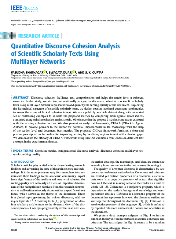 (PDF) Quantitative Discourse Cohesion Analysis of Scientific Scholarly Texts Using Multilayer ...