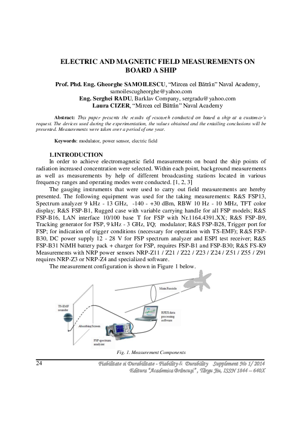 (PDF) Electric and Magnetic Field Measurements on Board a Ship