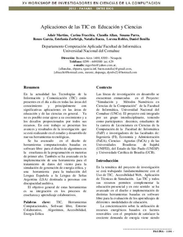 (PDF) Aplicaciones de las TIC en educación y ciencias