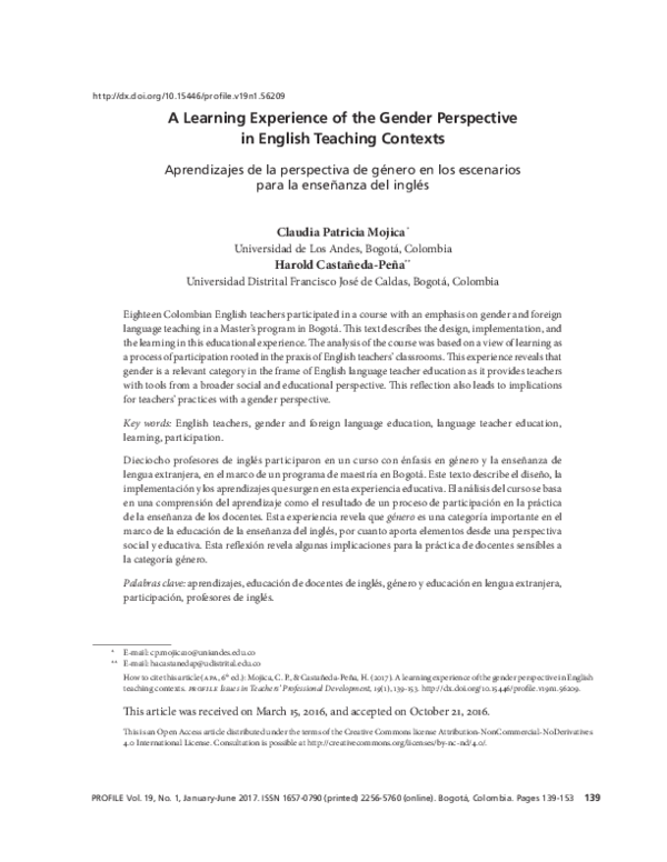 (PDF) A Learning Experience of the Gender Perspective in English ...