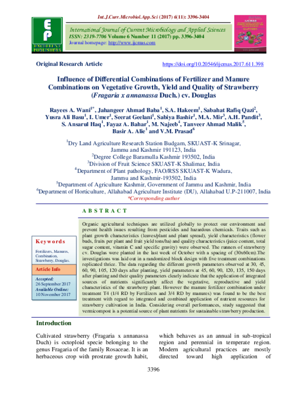(PDF) Influence of Differential Combinations of Fertilizer and Manure Combinations on Vegetative ...