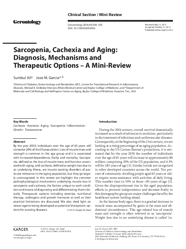 (PDF) Sarcopenia, Cachexia and Aging: Diagnosis, Mechanisms and ...