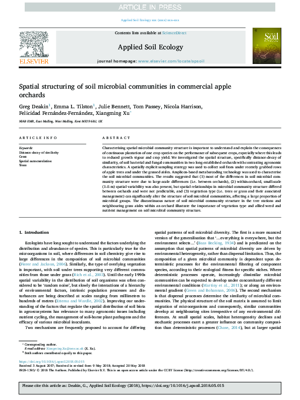 (PDF) Spatial structuring of soil microbial communities in commercial apple orchards | Julie ...