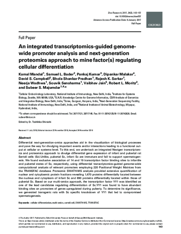 (PDF) An integrated transcriptomics-guided genome-wide promoter analysis and next-generation ...