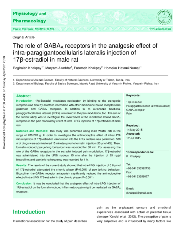 (PDF) The role of GABA A receptors in the analgesic effect of intra ...