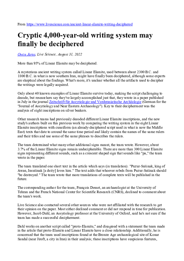 (PDF) Cryptic 4,000-year-old writing system may finally be deciphered ...