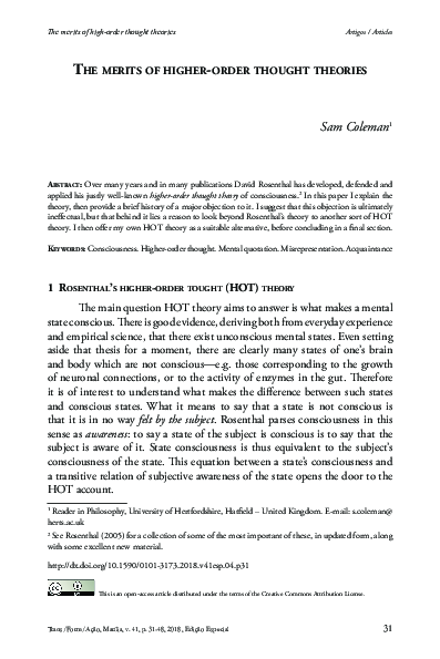(PDF) The merits of higher-order thought theories