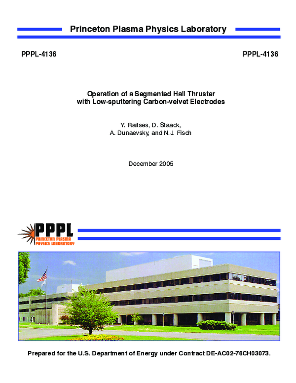 (PDF) Operation of a segmented Hall thruster with low-sputtering carbon ...