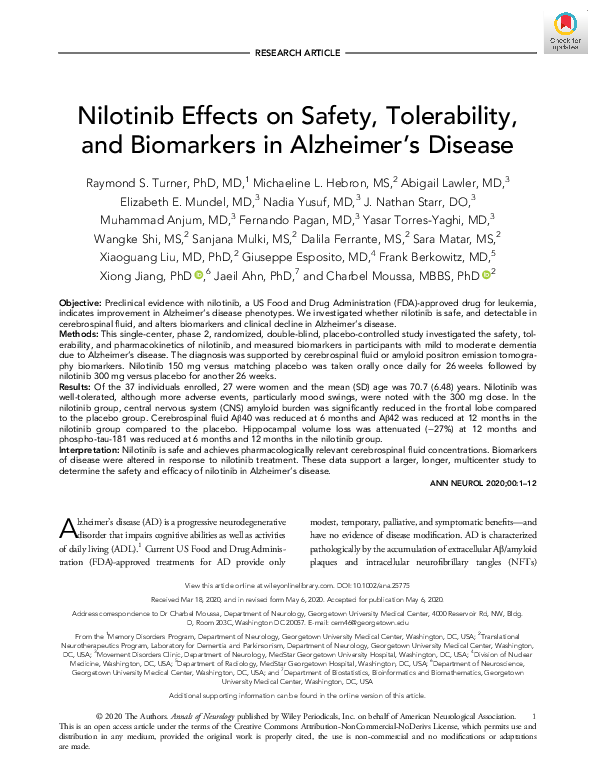 (PDF) Nilotinib Effects on Safety, Tolerability, and Biomarkers in ...