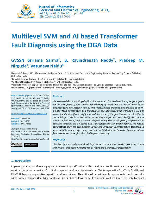 (PDF) Multilevel SVM and AI based Transformer Fault Diagnosis using the DGA Data
