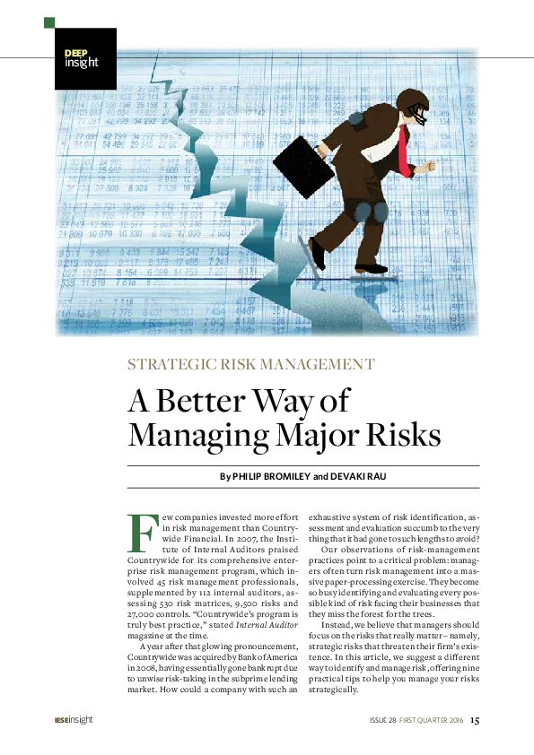 (PDF) A Better Way of Managing Major Risks: Strategic Risk Management