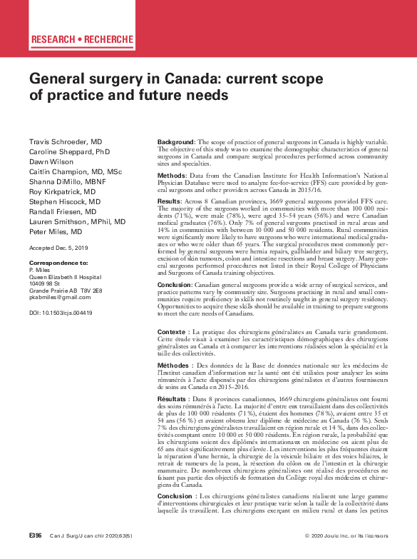 (PDF) General surgery in Canada: current scope of practice and future needs