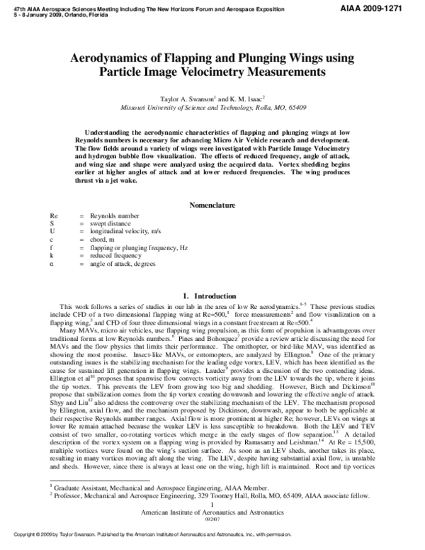(PDF) Aerodynamics of Flapping and Plunging Wings using Particle Image Velocimetry Measurements ...