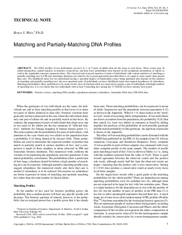 (PDF) Matching and Partially-Matching DNA Profiles | Bruce Spencer Weir - Academia.edu
