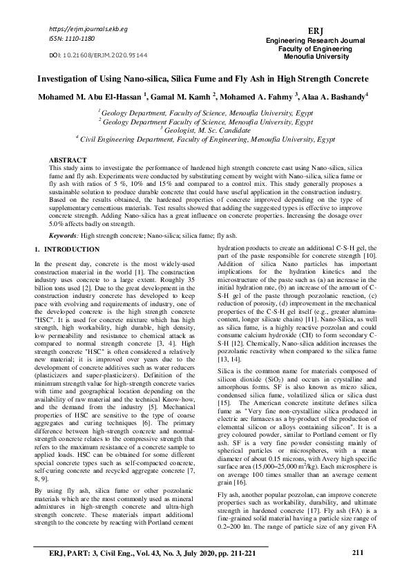 (PDF) Investigation of Using Nano-silica, Silica Fume and Fly Ash in ...
