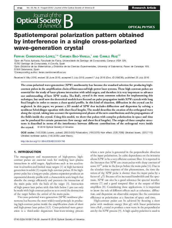 (PDF) Spatiotemporal polarization pattern obtained by interference in a single cross-polarized ...