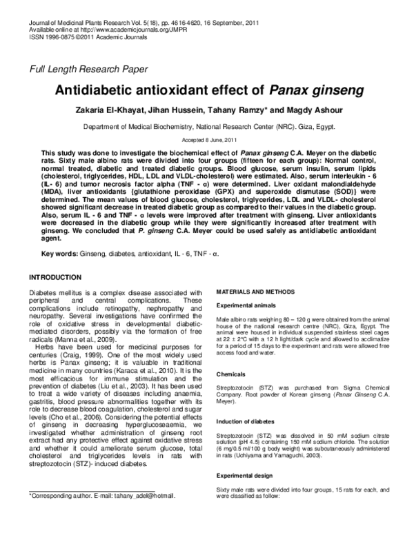 (PDF) Antidiabetic antioxidant effect of Panax ginseng