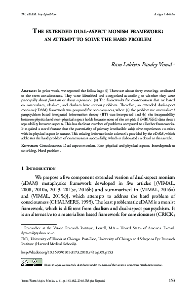 (PDF) The extended dual-aspect monism framework: an attempt to solve the hard problem