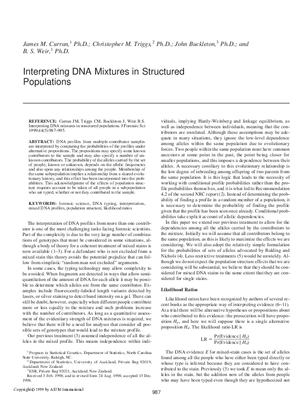(PDF) Interpreting DNA Mixtures in Structured Populations