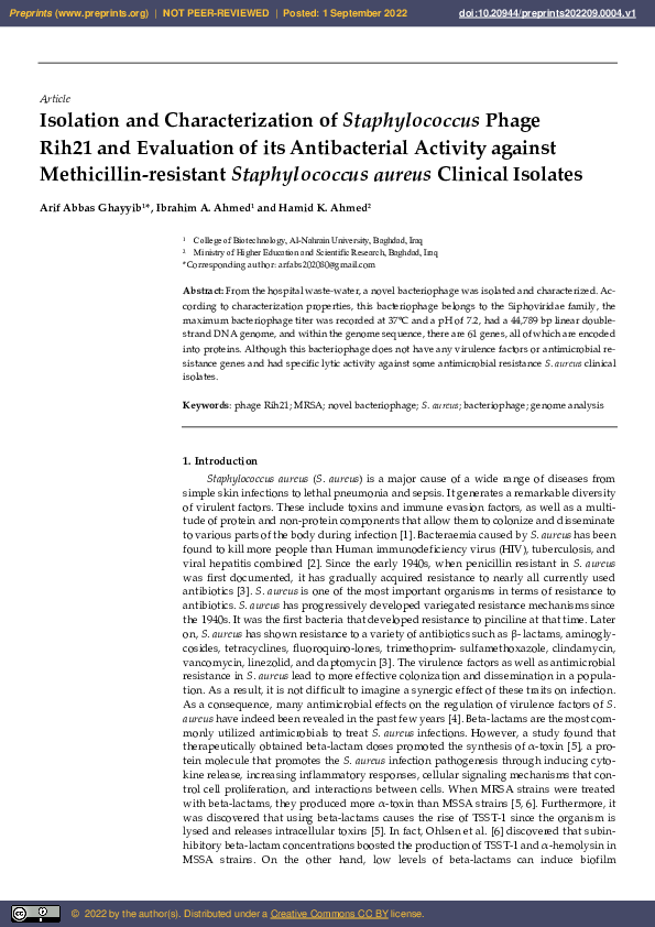 (PDF) Isolation and Characterization of Staphylococcus Phage Rih21 and Evaluation of its ...