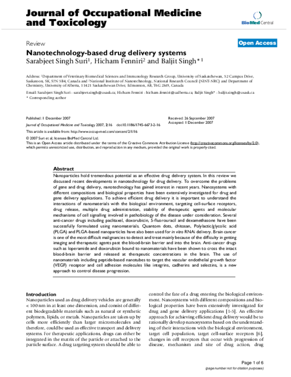 (PDF) Nanotechnology-based drug delivery systems