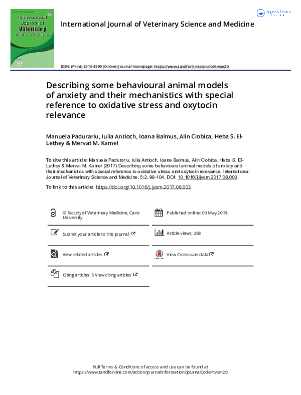 (PDF) Describing some behavioural animal models of anxiety and their ...