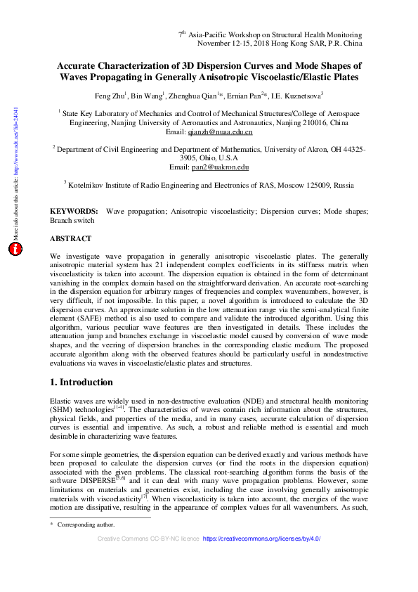 (PDF) Accurate characterization of 3D dispersion curves and mode shapes of waves propagating in ...