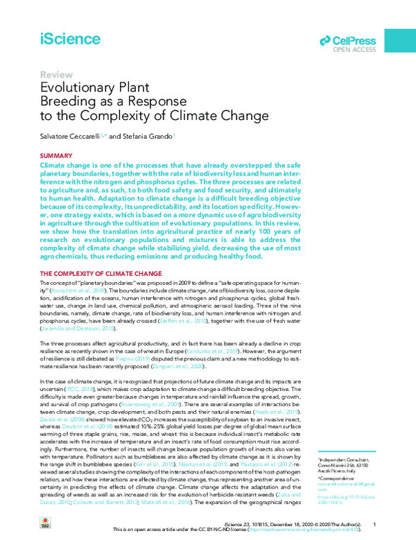 (PDF) Evolutionary Plant Breeding as a Response to the Complexity of ...