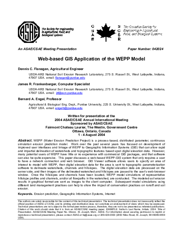 (PDF) Web-based GIS Application of the WEPP Model