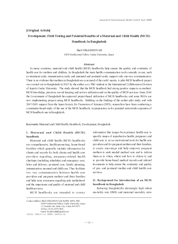 (PDF) Development, Field Testing and Potential Benefits of a Maternal ...