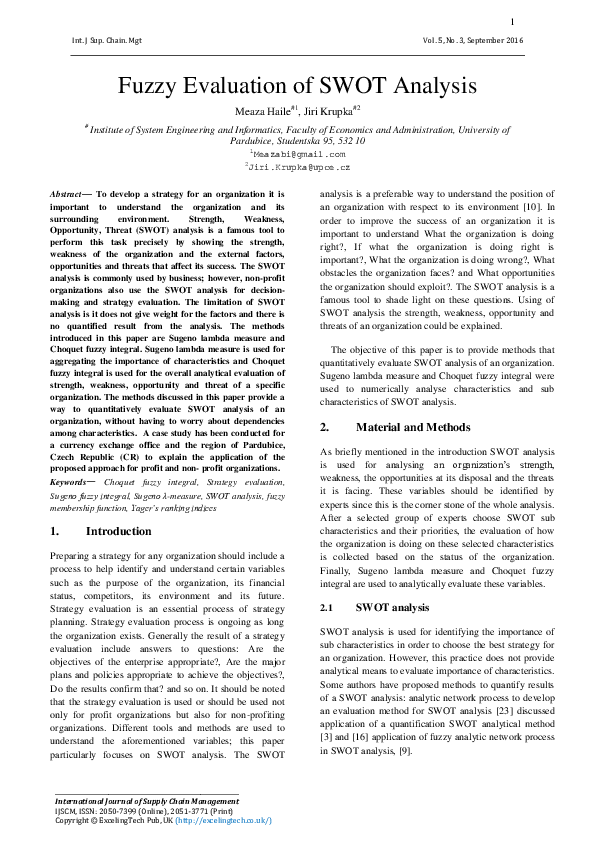 (PDF) Fuzzy Evaluation of SWOT analysis