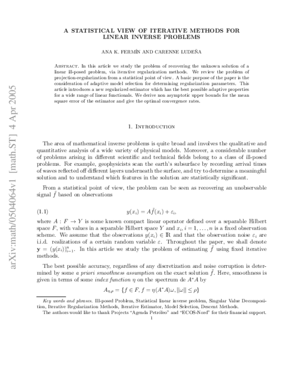 (PDF) A statistical view of iterative methods for linear inverse problems