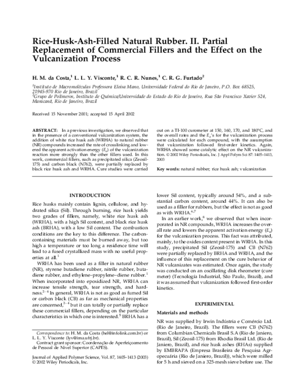(PDF) Rice-husk-ash-filled natural rubber. II. Partial replacement of ...