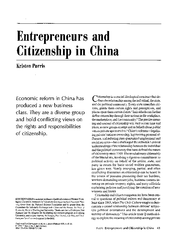 (PDF) Entrepreneurs and Citizenship in China | Kristen Parris ...